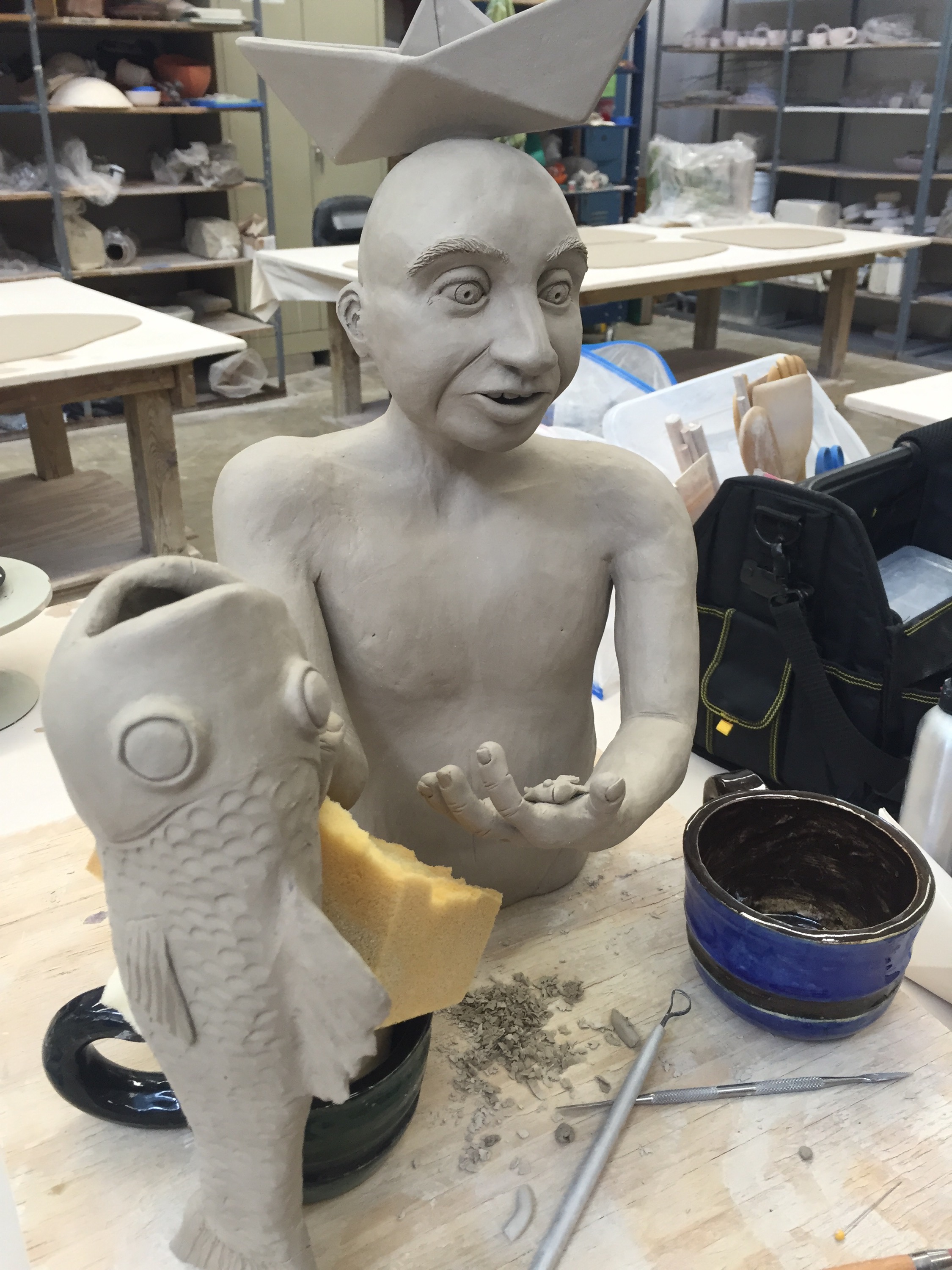 Figurative Ceramic Sculpture of Fisherman - Progress and thought ...